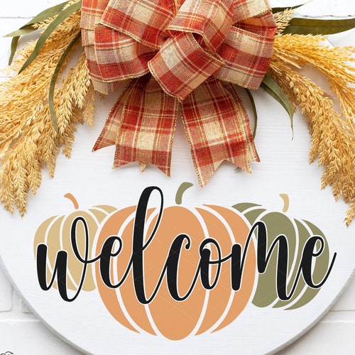 Hello Pumpkin Svg Welcome Fall Round Sign Cut Files Door | Etsy