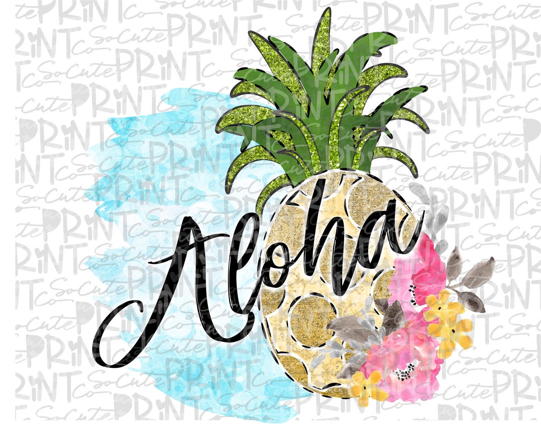 Pineapple Clipart, Aloha Pineapple With Flowers Clipart, Png File for ...