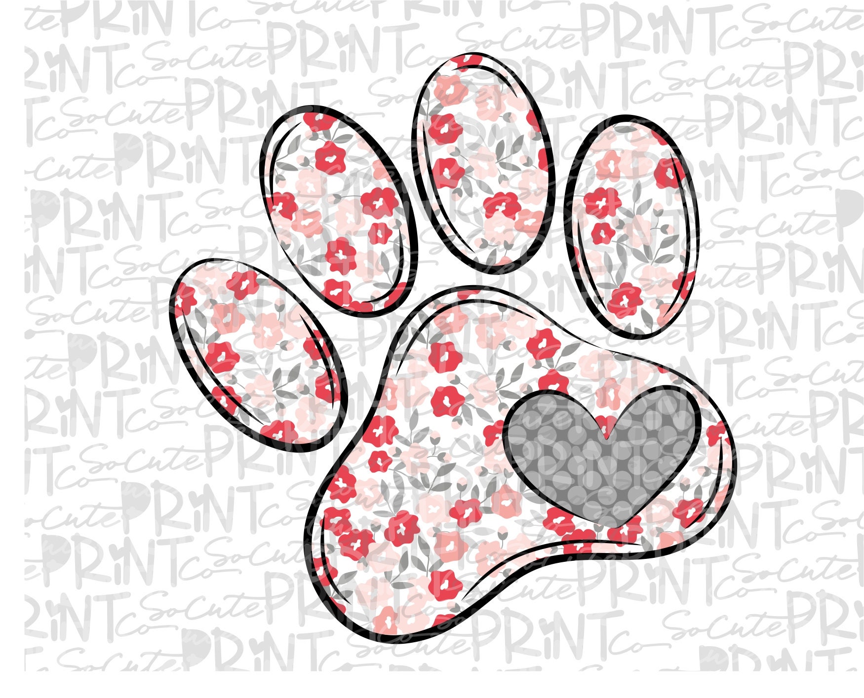 Valentines Day Flower Paw Print Clipart My Valentine Has - Etsy