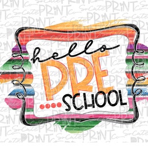 Back to School, Hello Preschool Clipart, PNG File for Sublimation ...