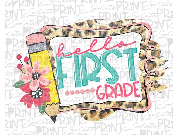 Back to School Hello First Grade Clipart PNG File for - Etsy