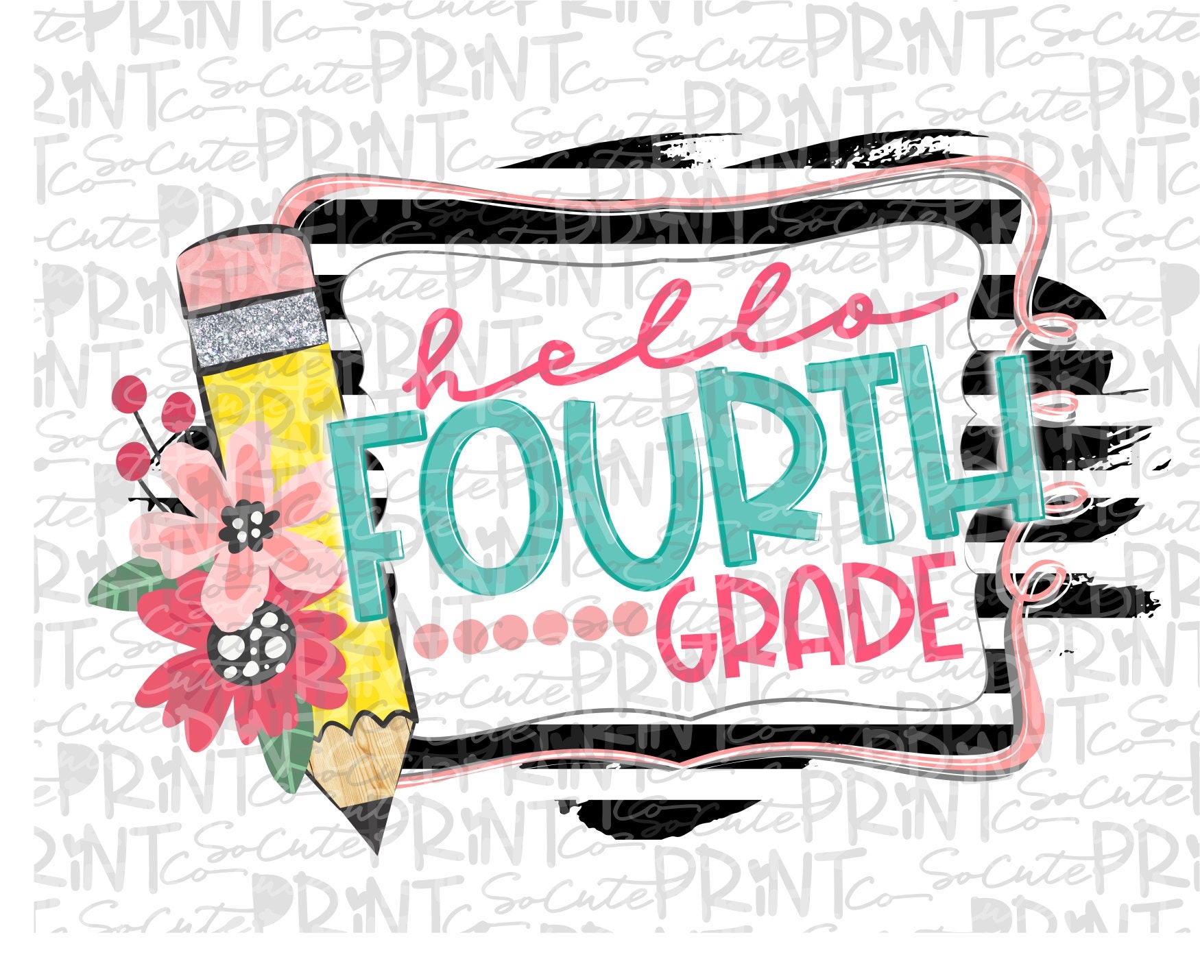 Back to school hello Fourth grade clipart PNG file for | Etsy