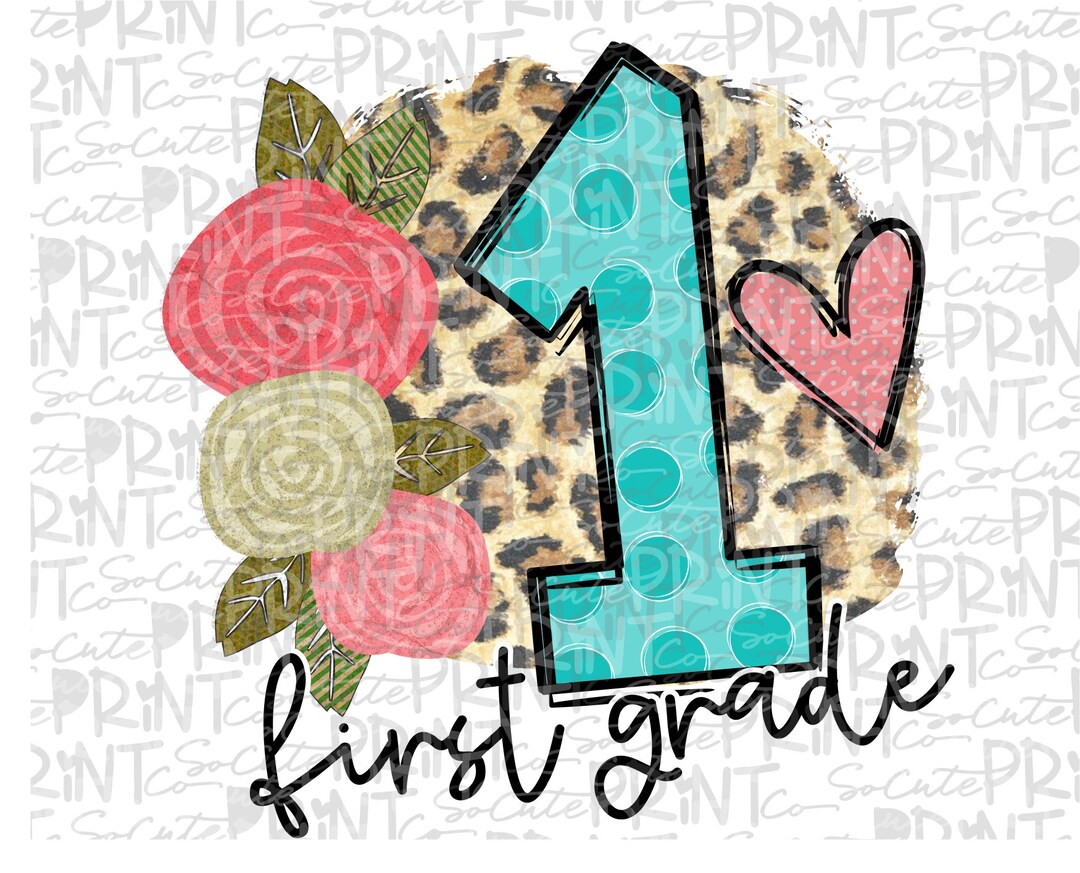 Back to School, First Grade Leopard & Turquoise Clipart, PNG File for ...