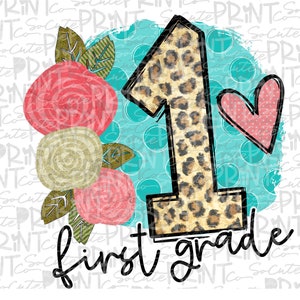 Back to School, First Grade Leopard & Turquoise Clipart, PNG File for ...