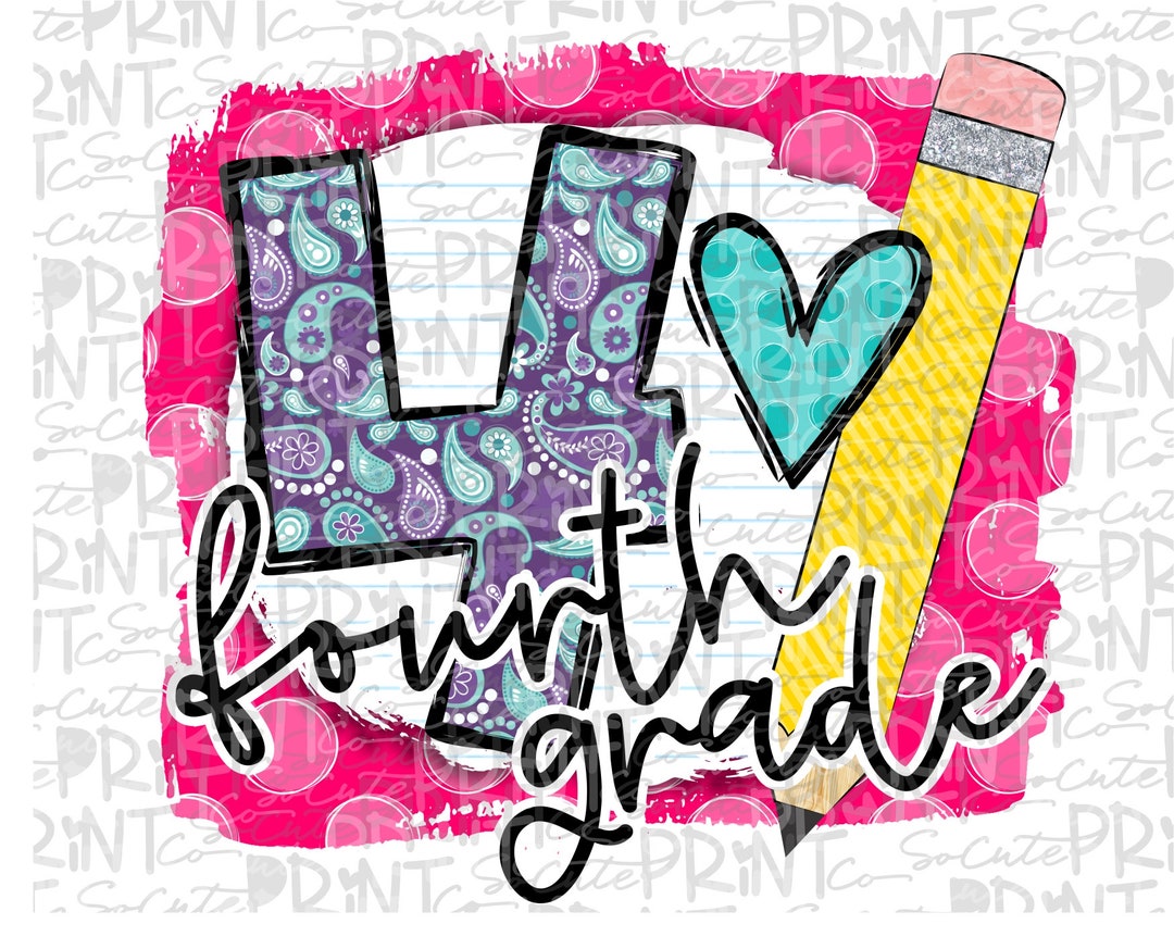 Back to School, Fourth Grade Clipart, PNG File for Sublimation, First ...