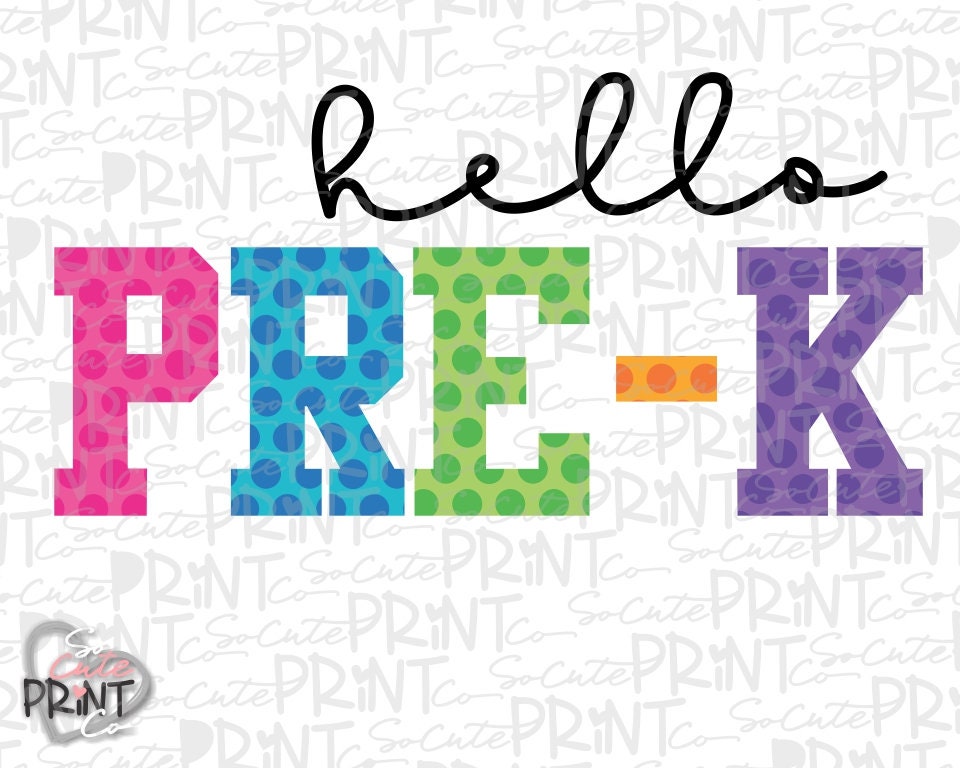 Back to School Hello Pre-k Clipart PNG File for Sublimation | Etsy
