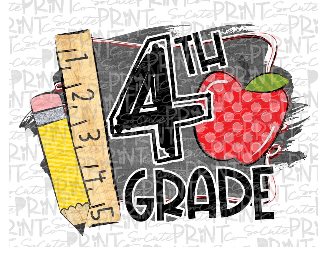 Back to School, Fourth Grade Chalkboard Clipart, PNG File for ...