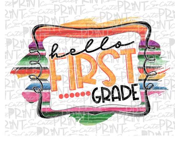 Back to School Hello First Grade Clipart PNG File for | Etsy