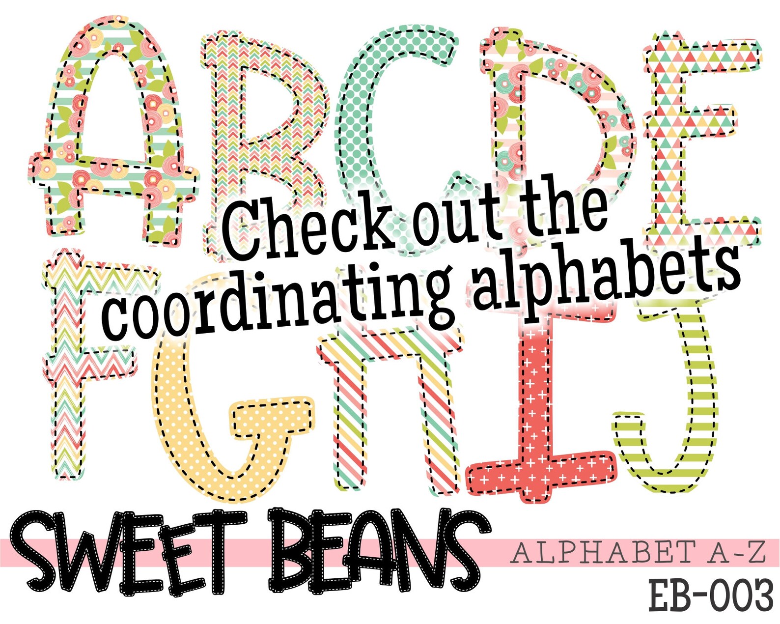 Alphabet Sweet Beans printable font alpha pack yellow dot | Etsy