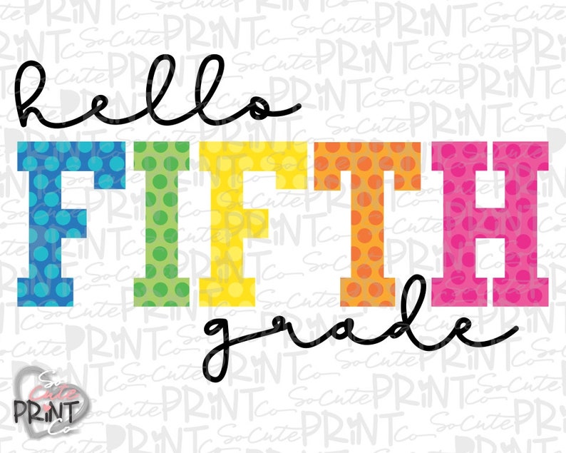 Back to school Hello 5th grade clipart PNG file for | Etsy