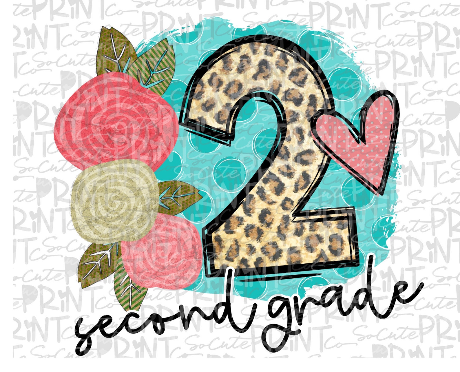 Back to School Second Grade Leopard & Turquoise Clipart PNG | Etsy