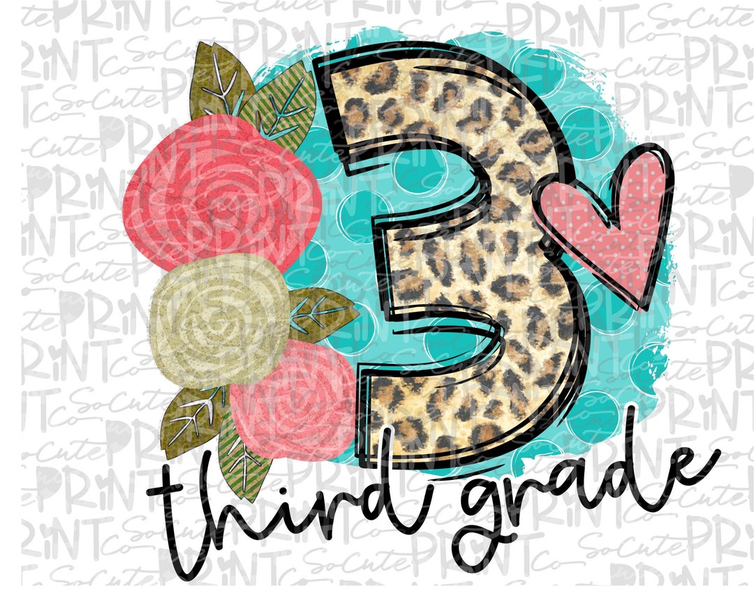 Back to School, Third Grade Leopard & Turquoise Clipart, PNG File for ...
