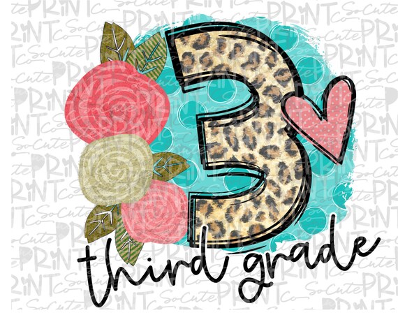 Back to School Third Grade Leopard & Turquoise Clipart PNG - Etsy