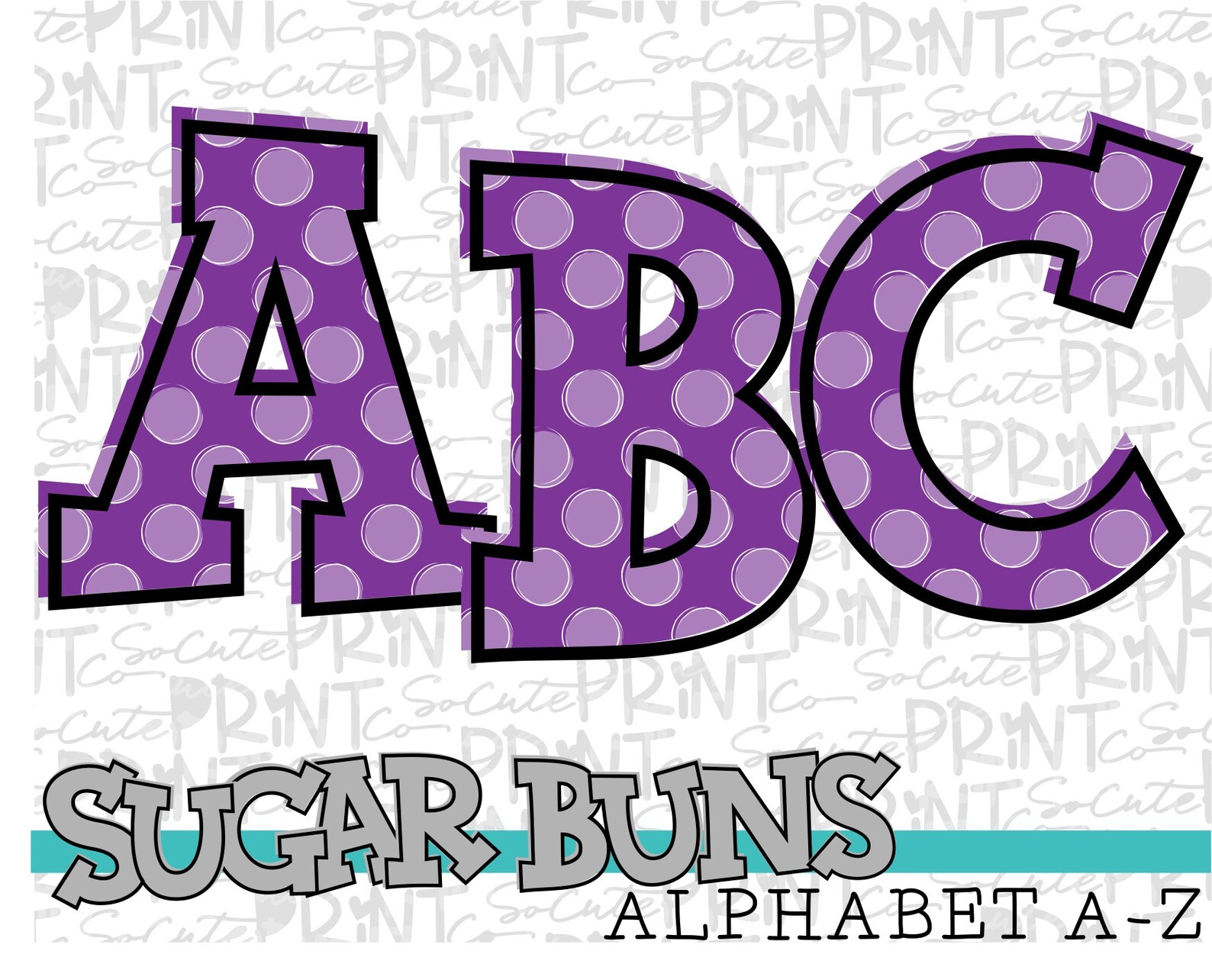 Purple Polka Dot Alphabet Sugarbuns Printable Font Alpha | Etsy