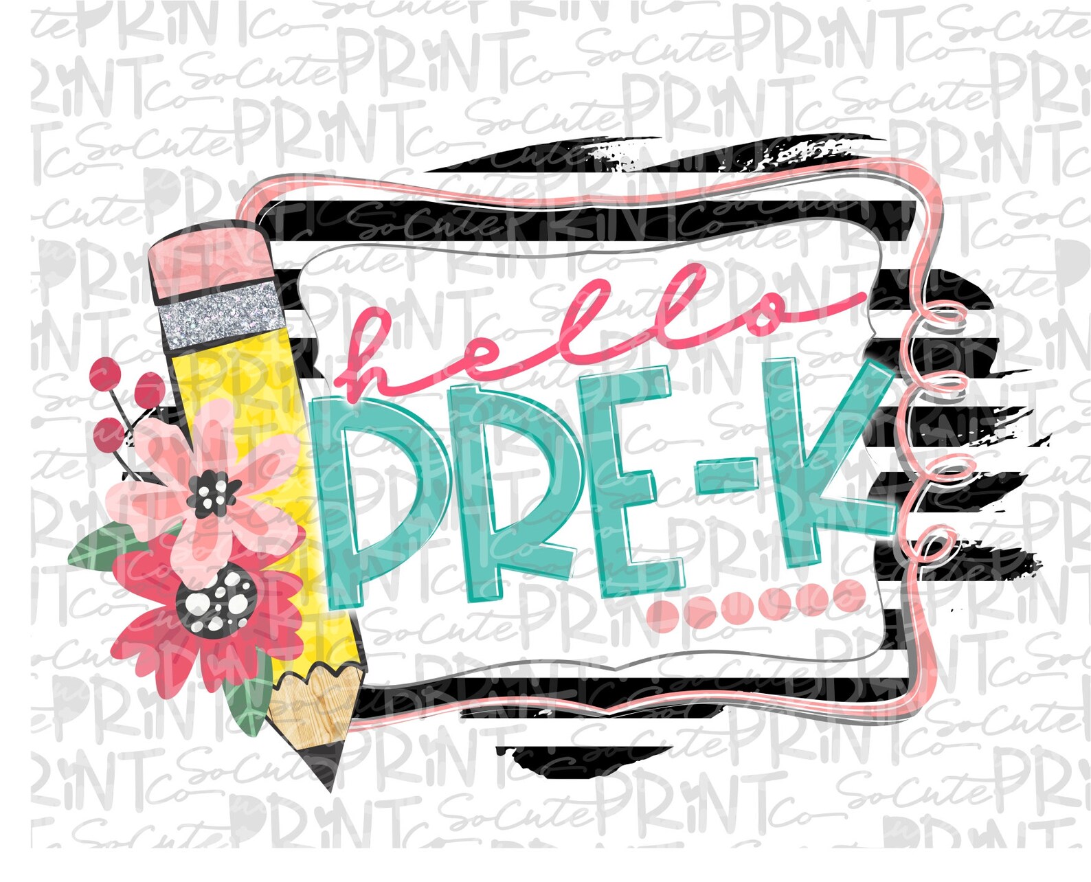 Back to School, Hello Pre-k Pencil Clipart, PNG File for Sublimation ...