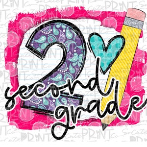 Back to School, Second Grade Clipart, PNG File for Sublimation, First ...