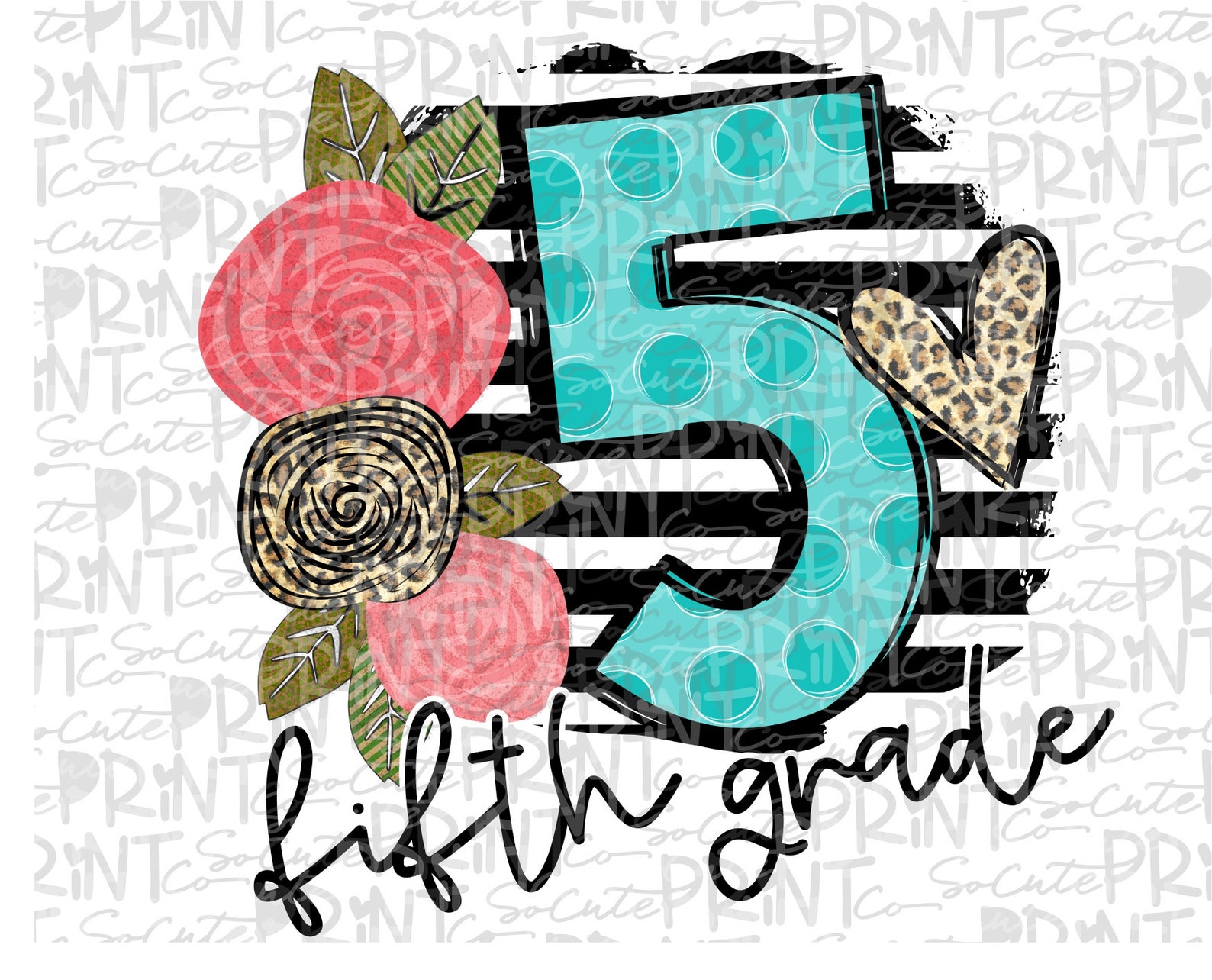 Back to School Fifth Grade Leopard & Turquoise Clipart PNG - Etsy