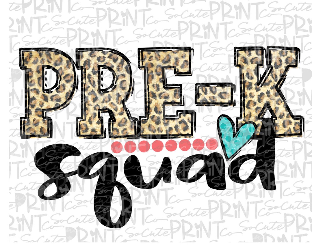 Back to School, Pre-k Squad Clipart, PNG File for Sublimation, First ...