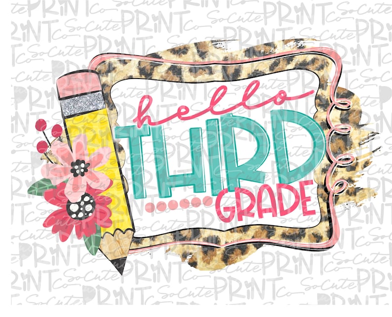 Back to School Hello Third Grade Clipart PNG File for | Etsy