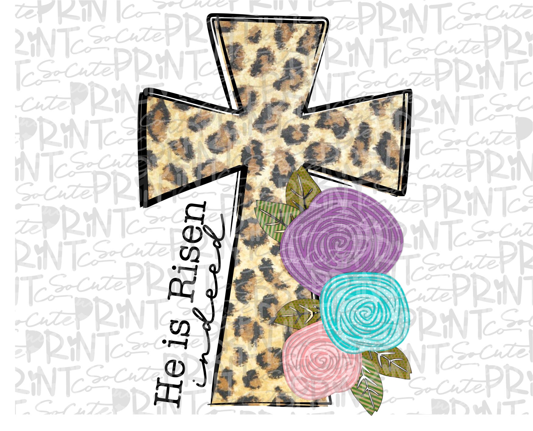 Easter Design Leopard Cross Clipart Cross With Flowers | Etsy