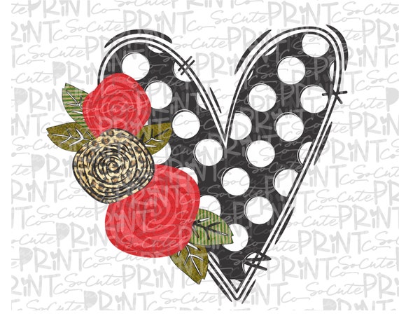 Valentines Day polka dot heart with flowers clipart | Etsy