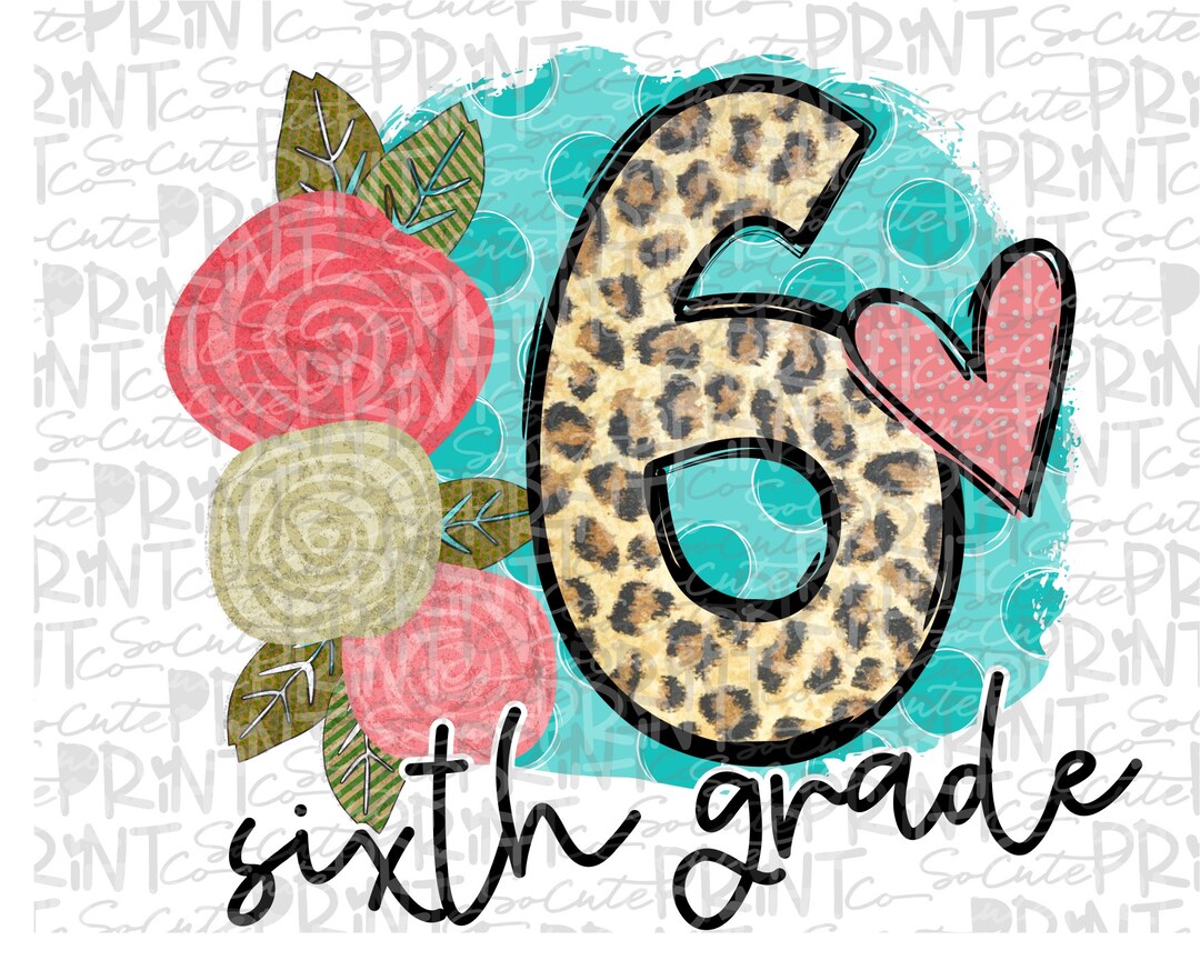 Back to School, Sixth Grade Leopard & Turquoise Clipart, PNG File for ...