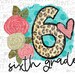 Back to School, Sixth Grade Leopard & Turquoise Clipart, PNG File for ...