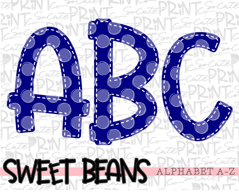 Blue Polka Dot Alphabet Sweet Beans Printable Font Alpha - Etsy