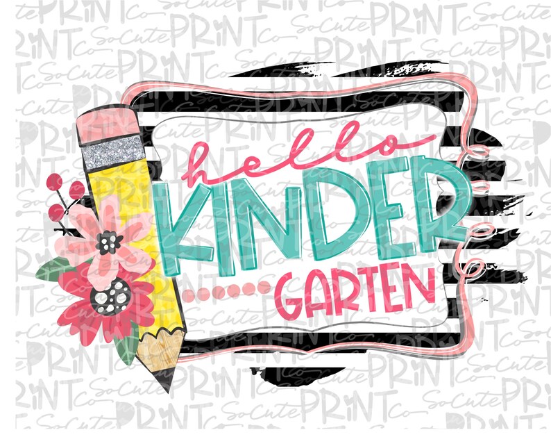 Back to School Hello Kindergarten Clipart PNG File for - Etsy