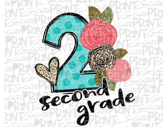 Back to School Second Grade Leopard & Turquoise Clipart PNG | Etsy