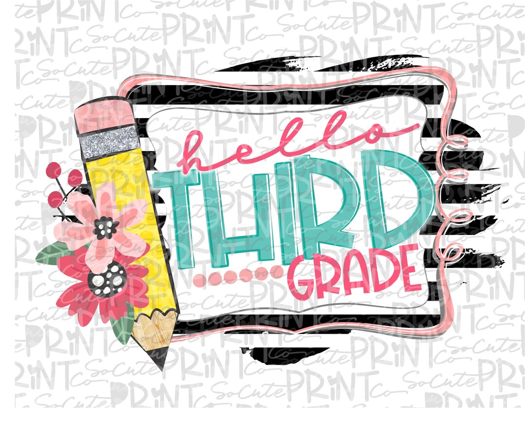 Back to School Hello Third Grade Clipart PNG File for - Etsy
