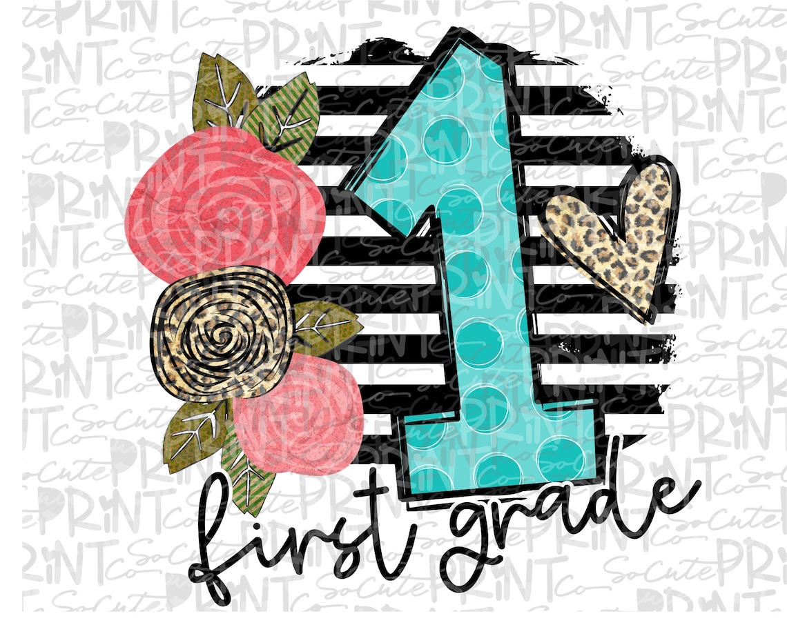 Back to School First Grade Leopard & Turquoise Clipart PNG - Etsy