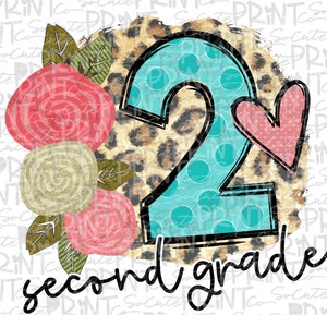 Back to School, Second Grade Leopard & Turquoise Clipart, PNG File for ...