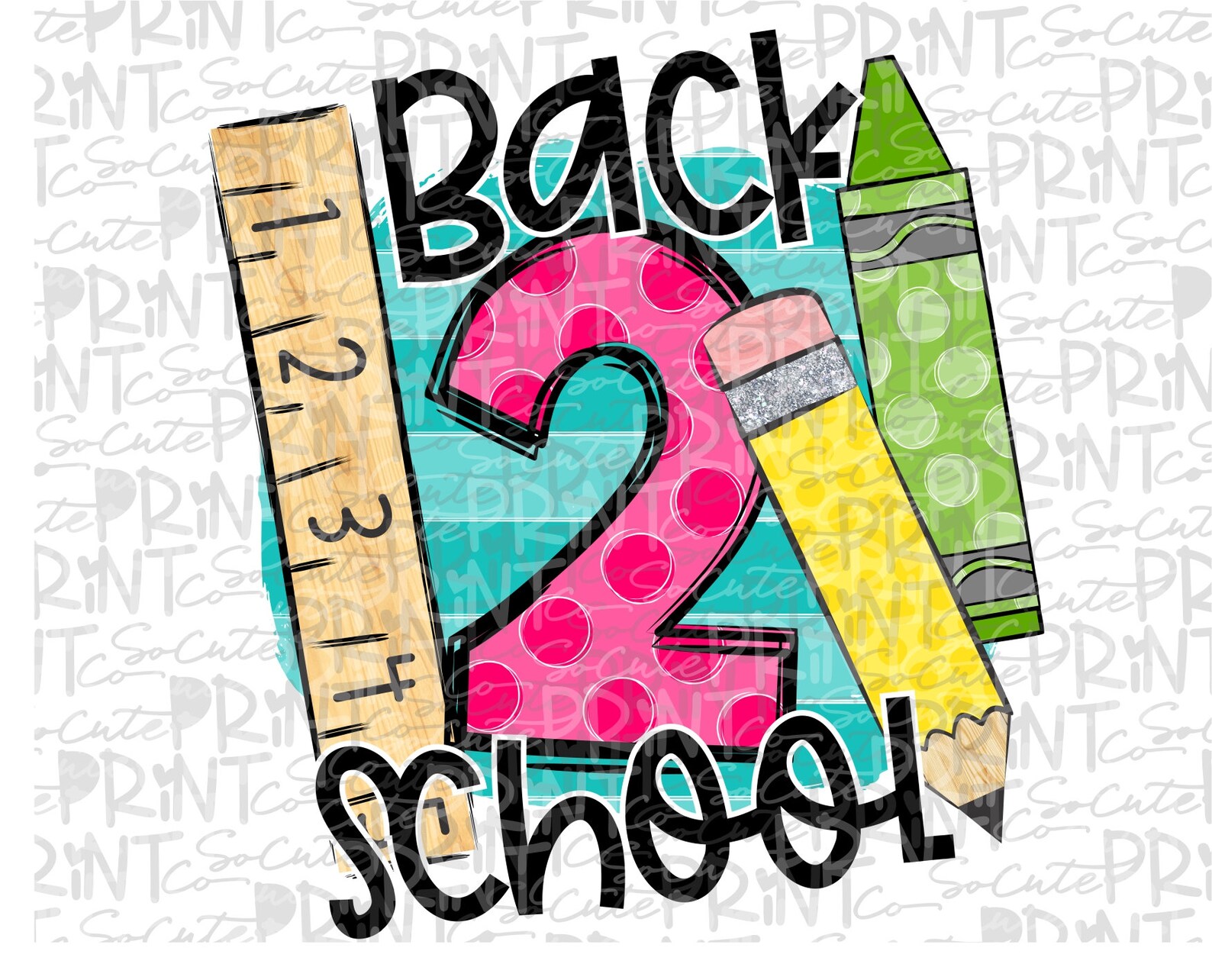 Back to School Pencil Crayon & Ruler Clipart PNG File for - Etsy