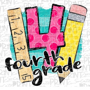 Back to School, Fourth Grade Clipart, Polka Dot Pencil, PNG File for ...
