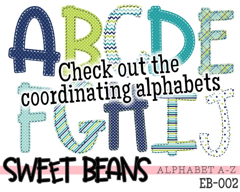 Alphabet Sweet Beans Printable Font Alpha Pack Blue Green - Etsy