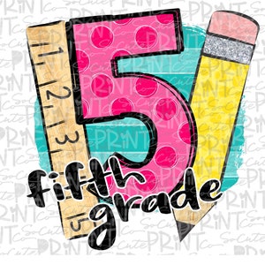 Back to School, Fifth Grade Clipart, Polka Dot Pencil, PNG File for ...