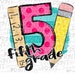 Back to School, Fifth Grade Clipart, Polka Dot Pencil, PNG File for ...