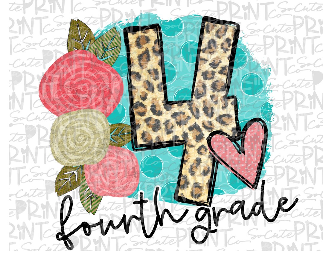 Back to School, Fourth Grade Leopard & Turquoise Clipart, PNG File for ...