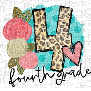 Back to School, Fourth Grade Leopard & Turquoise Clipart, PNG File for ...