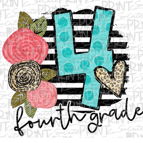 Back to School Fourth Grade Leopard Clipart PNG File for - Etsy