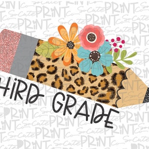 3rd Grade Leopard Pencil Clipart, Back to School, PNG File for ...