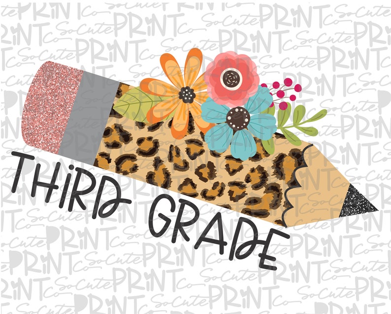 3rd Grade Leopard Pencil Clipart Back to School PNG File for - Etsy