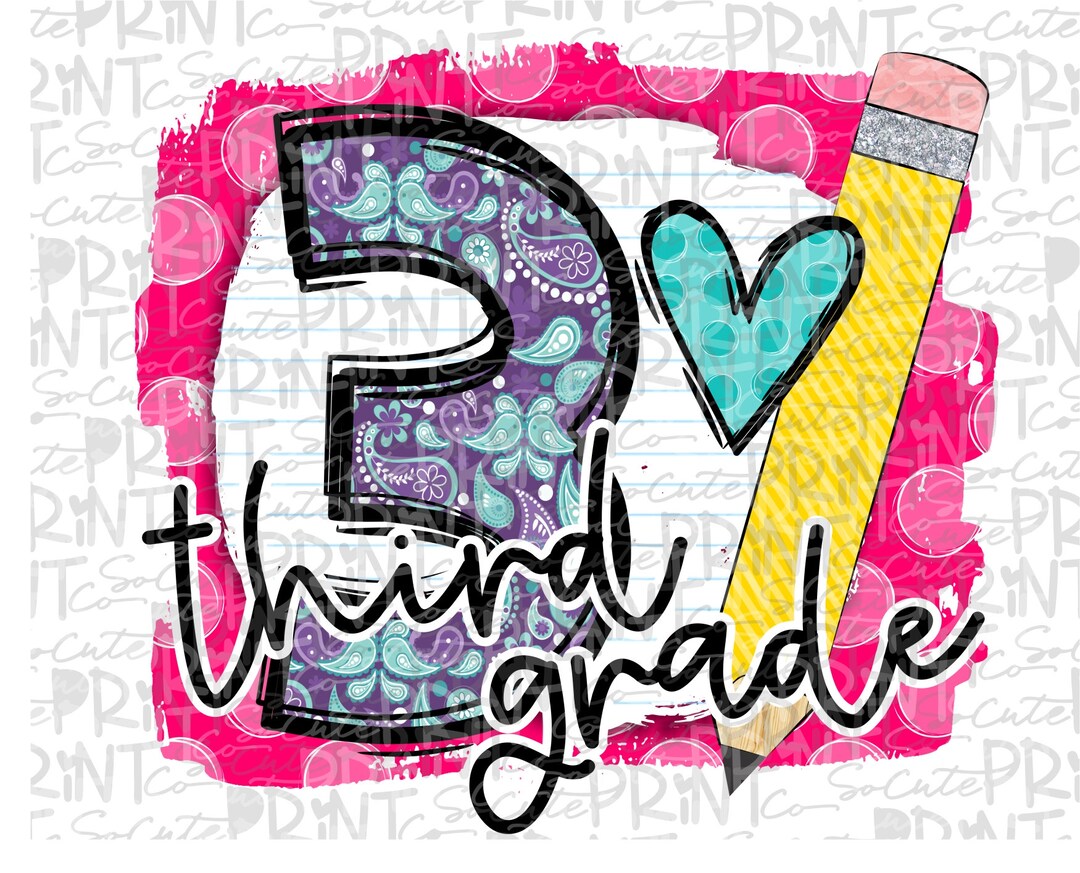 Back to School, Third Grade Clipart, PNG File for Sublimation, First ...