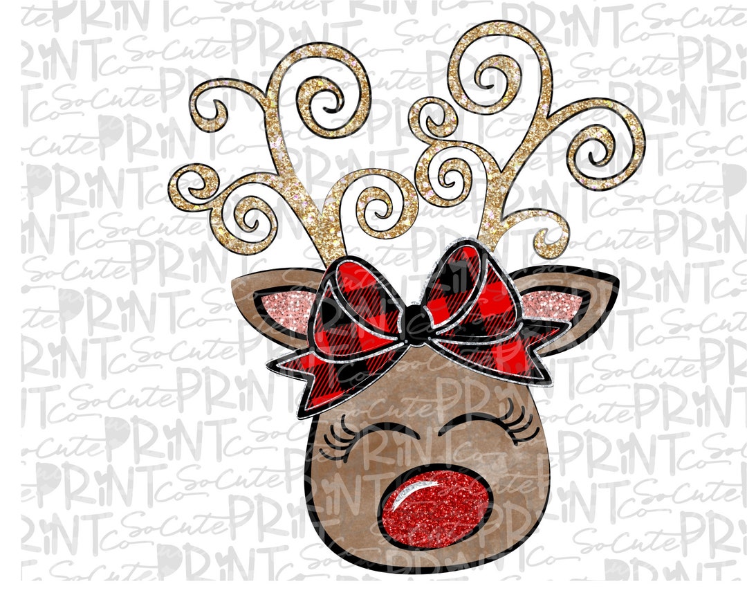 Christmas, Reindeer Red Plaid Bow Clipart, Christmas Png File for ...