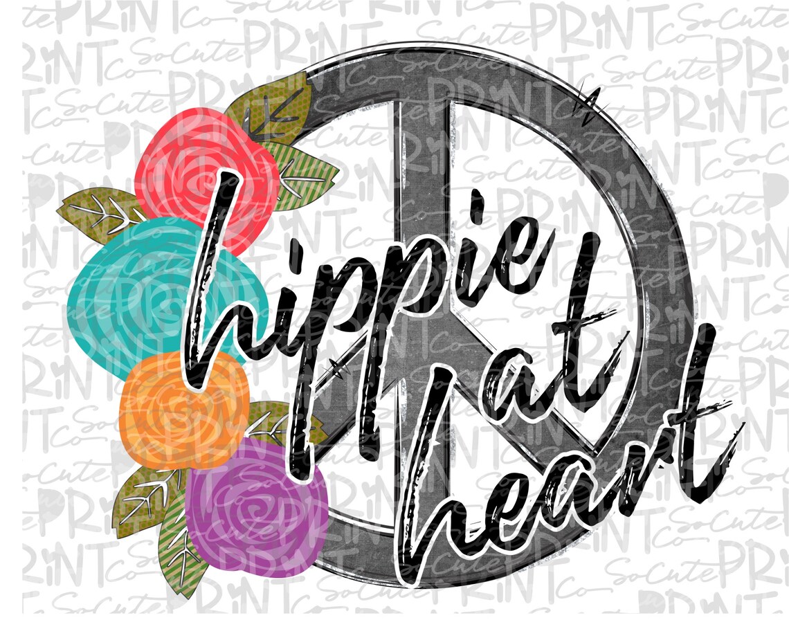 Peace sign hippie at heart peace sign with flowers boho | Etsy