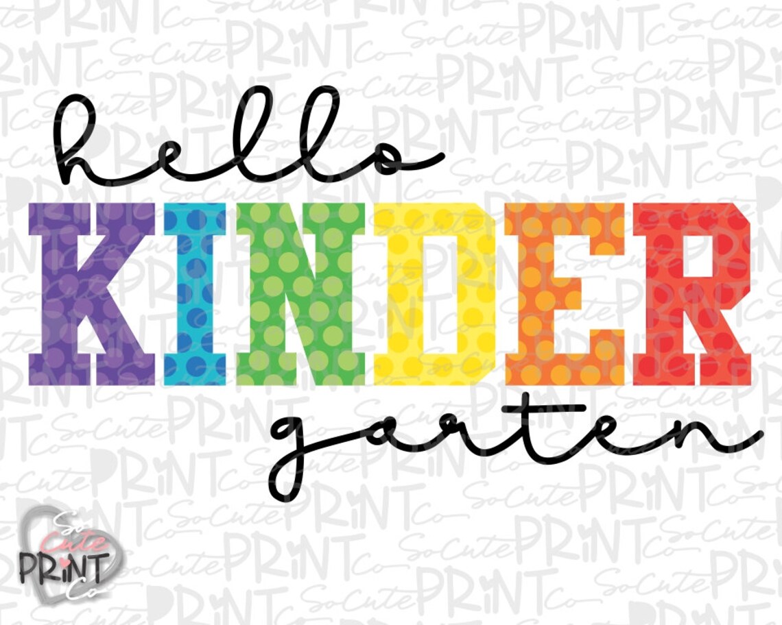 Back to School Hello Kindergarten Clipart PNG File for - Etsy