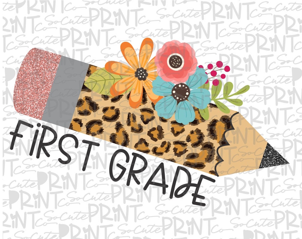 Back to school School Bundle leopard pencil with flowers | Etsy