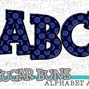Navy Blue polka dot alphabet SugarBuns printable font alpha | Etsy