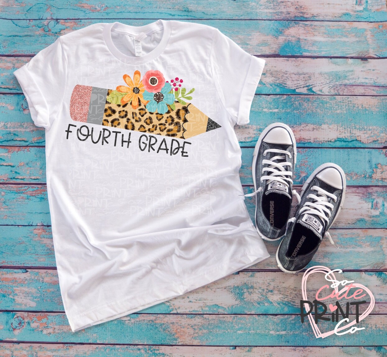 Back to school School Bundle leopard pencil with flowers | Etsy